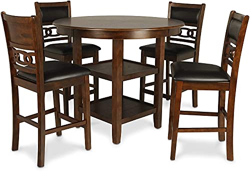 New Classic Furniture Gia 5-Piece Counter Dining Table Set, 42.25-Inch, Brown