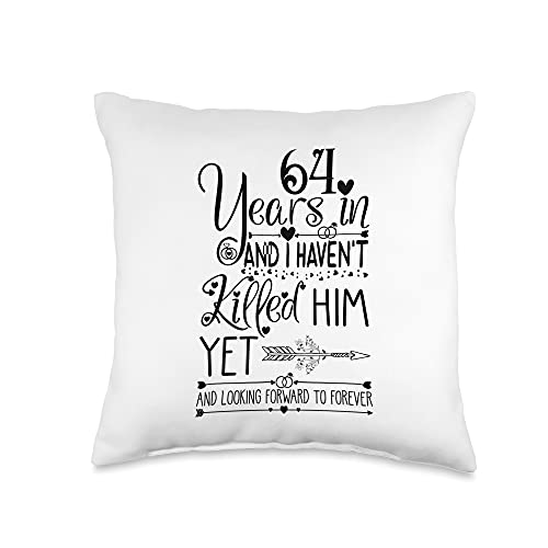 64th Wedding Anniversary Women Outfits Shop 64th Wedding Anniversary for Her & Wife 64 Years of Marriage Throw Pillow, 16x16, Multicolor