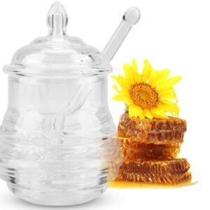 Honey jars ,Honey Jar，with Dipper and Lid Glass Honey Bee Pot, , Clear，15.2oz Glass Beehive Honey Pot for Home Kitchen glass honey pot