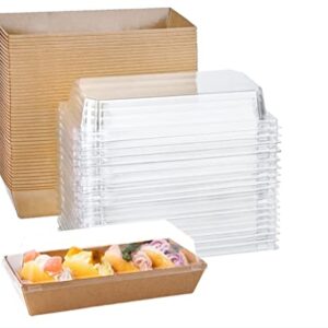 XIAOHONG 50 Pack Paper Charcuterie Boxes with Clear Lids, 7.5'' Brown Disposable Food Containers Bakery Boxes for Sandwich,cake roll, Hot Cocoa Bombs, Strawberries, Cookies