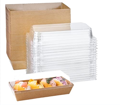 XIAOHONG 50 Pack Paper Charcuterie Boxes with Clear Lids, 7.5'' Brown Disposable Food Containers Bakery Boxes for Sandwich,cake roll, Hot Cocoa Bombs, Strawberries, Cookies