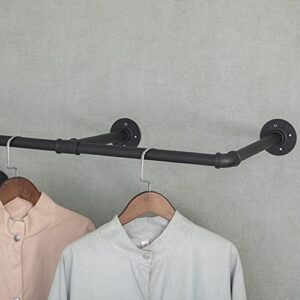 CIVANA Industrial Pipe Clothing Rack, Wall Mounted Garment Hanging Bar, Iron Commercial Clothes Hanger, Garment Display Rack for Retail, Boutiques, 86.6in, Black