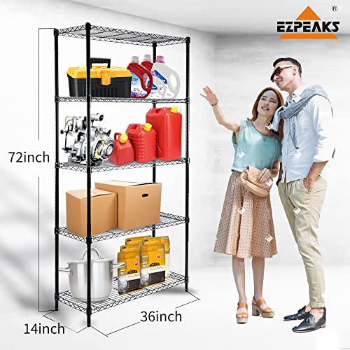 EZPEAKS 5-Shelf Shelving Unit with Shelf Liners Set of 5, NSF Certified, Adjustable Heavy Duty Metal Wire Shelves, 350lbs Loading Capacity Per Shelf, Storage Rack(36W x 14D x 72H) Pole Diameter 1 Inch