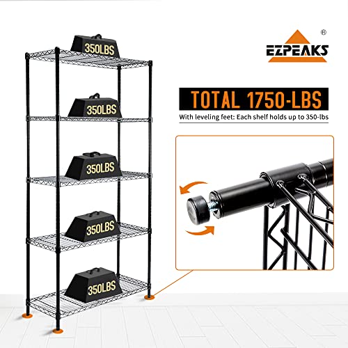 EZPEAKS 5-Shelf Shelving Unit with Shelf Liners Set of 5, NSF Certified, Adjustable Heavy Duty Metal Wire Shelves, 350lbs Loading Capacity Per Shelf, Storage Rack(36W x 14D x 72H) Pole Diameter 1 Inch