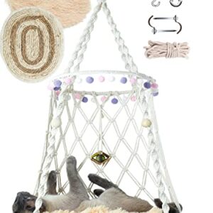 KARCEEY Hanging Cat Hammock Bed,9 Pcs Macrame Cat Swing Bed,Macrame Hanging Cat Bed, with 2 Catnip Mat Bed