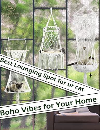 KARCEEY Hanging Cat Hammock Bed,9 Pcs Macrame Cat Swing Bed,Macrame Hanging Cat Bed, with 2 Catnip Mat Bed