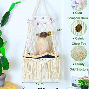 KARCEEY Hanging Cat Hammock Bed,9 Pcs Macrame Cat Swing Bed,Macrame Hanging Cat Bed, with 2 Catnip Mat Bed