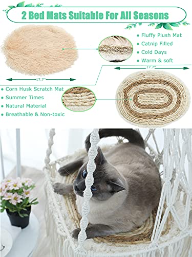 KARCEEY Hanging Cat Hammock Bed,9 Pcs Macrame Cat Swing Bed,Macrame Hanging Cat Bed, with 2 Catnip Mat Bed