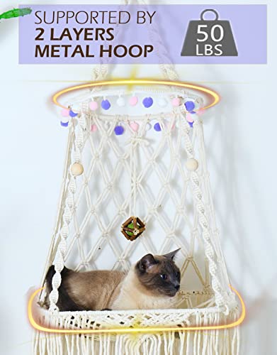 KARCEEY Hanging Cat Hammock Bed,9 Pcs Macrame Cat Swing Bed,Macrame Hanging Cat Bed, with 2 Catnip Mat Bed