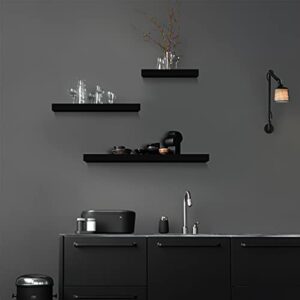 EEFOW Black Floating Shelves Wall Mounted - 3 Sets Decor Display Ledge Shelf Wood Modern with Invisible Brackets for Living Room Bedroom Bathroom Kitchen Storage Home Plant Photo Frames Decoration