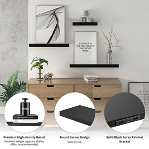 EEFOW Black Floating Shelves Wall Mounted - 3 Sets Decor Display Ledge Shelf Wood Modern with Invisible Brackets for Living Room Bedroom Bathroom Kitchen Storage Home Plant Photo Frames Decoration