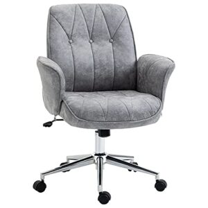 vinsetto micro fiber home office chair with adjustable height, rock function, and curved padded armrests, light grey