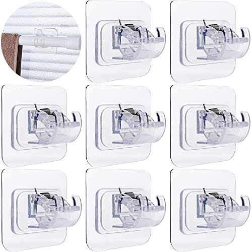 BARAFAT 8 Pieces Self Adhesive Curtain Rod Bracket, No Drill Drapery Hooks Holder, Plastic Easy Sticky Curtain Rod Hooks for Kitchen, Bathroom, Hotel (Transparent Color)