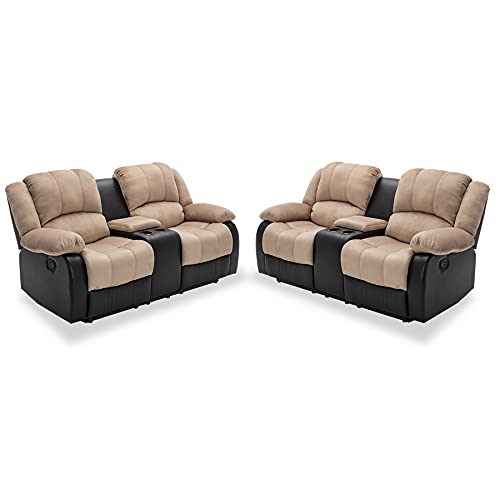 Nathaniel Home 2 Pieces PU Leather Loveseat Recliner with Cup Holder Storage Comfortable Sofa Chair for Living Room Bedroom Home Theather, Beige