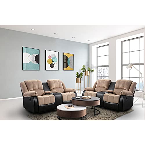 Nathaniel Home 2 Pieces PU Leather Loveseat Recliner with Cup Holder Storage Comfortable Sofa Chair for Living Room Bedroom Home Theather, Beige