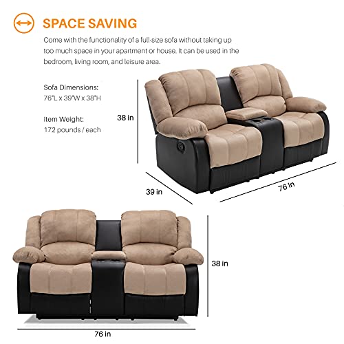 Nathaniel Home 2 Pieces PU Leather Loveseat Recliner with Cup Holder Storage Comfortable Sofa Chair for Living Room Bedroom Home Theather, Beige