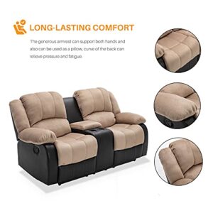 Nathaniel Home 2 Pieces PU Leather Loveseat Recliner with Cup Holder Storage Comfortable Sofa Chair for Living Room Bedroom Home Theather, Beige