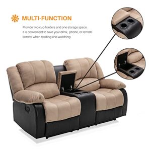 Nathaniel Home 2 Pieces PU Leather Loveseat Recliner with Cup Holder Storage Comfortable Sofa Chair for Living Room Bedroom Home Theather, Beige