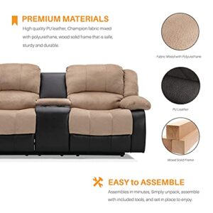 Nathaniel Home 2 Pieces PU Leather Loveseat Recliner with Cup Holder Storage Comfortable Sofa Chair for Living Room Bedroom Home Theather, Beige