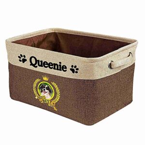 custom name collapsible dog toy storage basket bin world's best dog phalene papillon dog foldable pet toy box closet shelf baskets organizer for bedroom home dog cat with handles brown