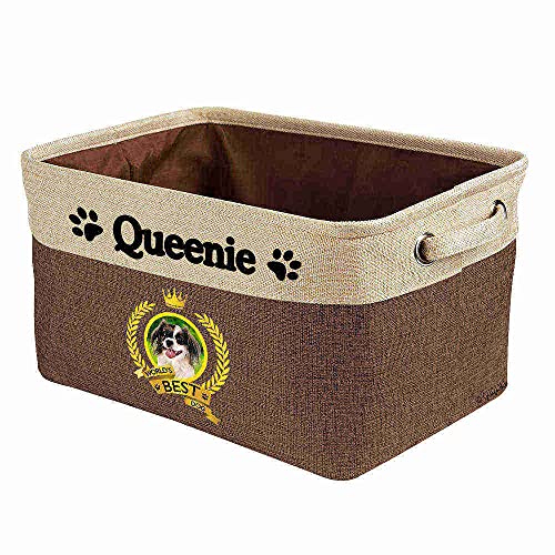 Custom Name Collapsible Dog Toy Storage Basket Bin World's Best Dog Phalene Papillon Dog Foldable Pet Toy Box Closet Shelf Baskets Organizer for Bedroom Home Dog Cat with Handles Brown