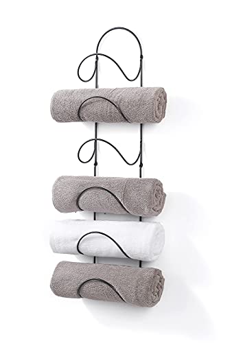 Autree Metal Wire Towel Rack Wall Mount Storage,Towel Rack Holder with 6 Compartments,Metal Wine Racks Wall Mount,Shelves for Bathroom Towels Black