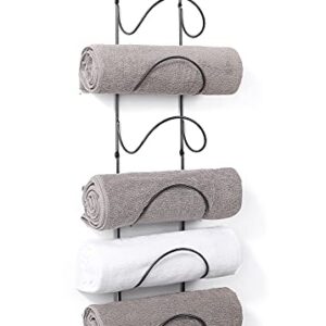 Autree Metal Wire Towel Rack Wall Mount Storage,Towel Rack Holder with 6 Compartments,Metal Wine Racks Wall Mount,Shelves for Bathroom Towels Black