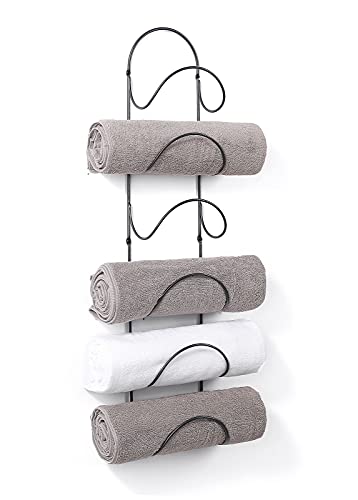 Autree Metal Wire Towel Rack Wall Mount Storage,Towel Rack Holder with 6 Compartments,Metal Wine Racks Wall Mount,Shelves for Bathroom Towels Black