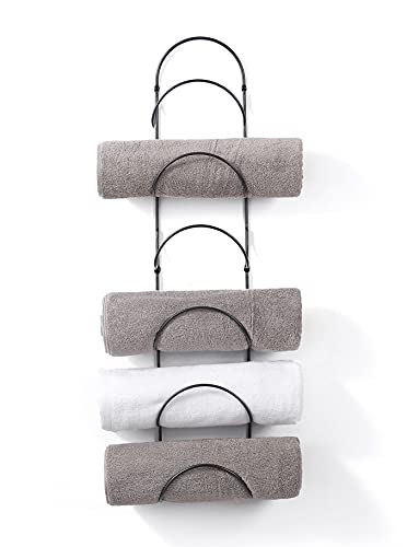 Autree Metal Wire Towel Rack Wall Mount Storage,Towel Rack Holder with 6 Compartments,Metal Wine Racks Wall Mount,Shelves for Bathroom Towels Black