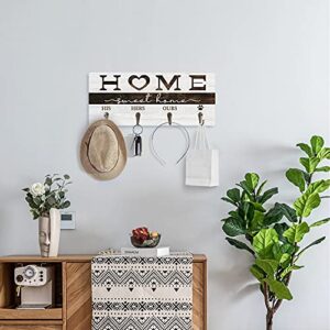 CHDITB Rustic Home Sweet Home Wooden Key Holder(13.4”x5.5”), His Hers Ours Wall-Mounted Key Rack with 4 Hooks, Decorative Wood Sign Key Hanger Home Decor for Wall Entryway Hallway Housewarming Gift