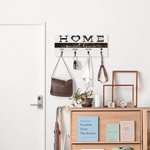 CHDITB Rustic Home Sweet Home Wooden Key Holder(13.4”x5.5”), His Hers Ours Wall-Mounted Key Rack with 4 Hooks, Decorative Wood Sign Key Hanger Home Decor for Wall Entryway Hallway Housewarming Gift