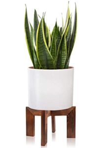 wood plant stand, mid century modern planter stand rattan flower pot stand, low short plant stands indoor - boho rustic wooden stool for plant pot holder, fit 5-15 inch pot