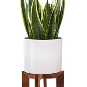 Wood Plant Stand, Mid Century Modern Planter Stand Rattan Flower Pot Stand, Low Short Plant Stands Indoor - Boho Rustic Wooden Stool for Plant Pot Holder, Fit 5-15 Inch Pot