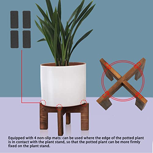 Wood Plant Stand, Mid Century Modern Planter Stand Rattan Flower Pot Stand, Low Short Plant Stands Indoor - Boho Rustic Wooden Stool for Plant Pot Holder, Fit 5-15 Inch Pot