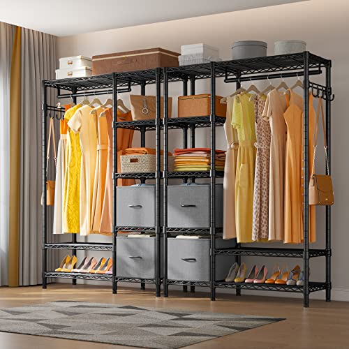 VIPEK V7 Wire Garment Rack 6 Tiers Heavy Duty Clothes Rack with 2 Fabric Drawers, Freestanding Wardrobe Closet Metal Clothing Rack for Hanging Clothes, 44.9"L x 16.5"W x 70.9"H, Max Load 562LBS, Black