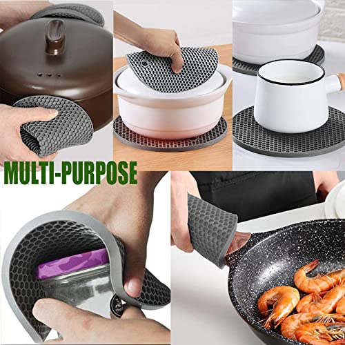 YYZAOBEE Silicone Trivet Mats Pot Holder, Trivets Hot Pads, Heat Resistant Silicone Pot Holder for Hot Dishes and Hot Pots, Jar Opener, Spoon Holder, Garlic Peeler 5Pcs Dark Grey