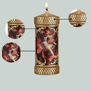 Hand Crafted St Michael The Archangel Catholic Prayer Candle, Unscented Decorative Candles for Devotional, Religious Gifts for Christian Families, 4.75 Inches