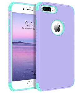 bentoben iphone 8 plus case, iphone 7 plus case, 2 in 1 slim hybrid shockproof hard pc bumper rugged drop protective phone case cover for iphone 8 plus / 7 plus 5.5 inch, purple/green