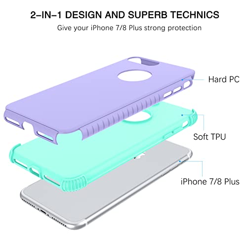 BENTOBEN iPhone 8 Plus Case, iPhone 7 Plus Case, 2 in 1 Slim Hybrid Shockproof Hard PC Bumper Rugged Drop Protective Phone Case Cover for iPhone 8 Plus / 7 Plus 5.5 inch, Purple/Green