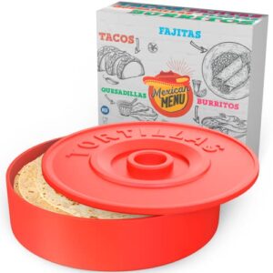 tortilla warmer red - tortilla holder for keeping tortillas warm - microwavable tortilla keeper for taco tuesday - tortilla storage container - mexican taco tortillas - 8,5 inch