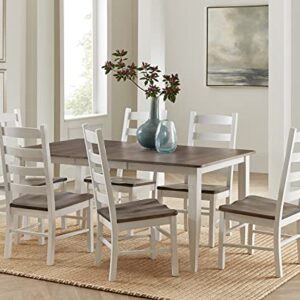 Carol's Inspirations 7 Piece Solid Wood Dining Room Set | 38x64 Inch Farmhouse Kitchen Table with 6 Wooden Chairs | Brown and White Farmhouse Table with Eased Edge and Distressing | Made in USA