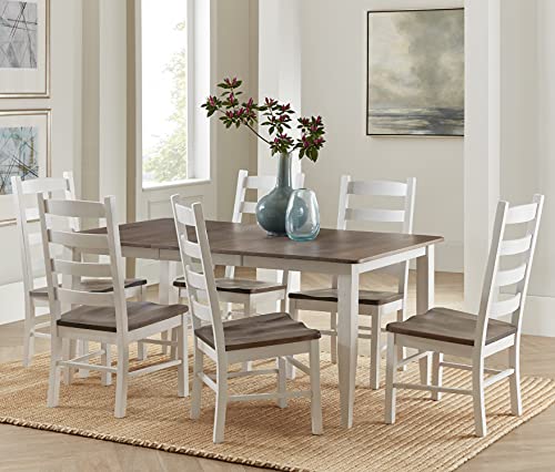 Carol's Inspirations 7 Piece Solid Wood Dining Room Set | 38x64 Inch Farmhouse Kitchen Table with 6 Wooden Chairs | Brown and White Farmhouse Table with Eased Edge and Distressing | Made in USA