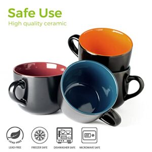 AmorArc 24 oz Soup Mugs with Handles, Jumbo Ceramic Bowls Mugs Set with handles for Coffee Cereal Cappuccino Snacks, Microwave&Dishwasher safe Soup Cups for Meal-Multicolor