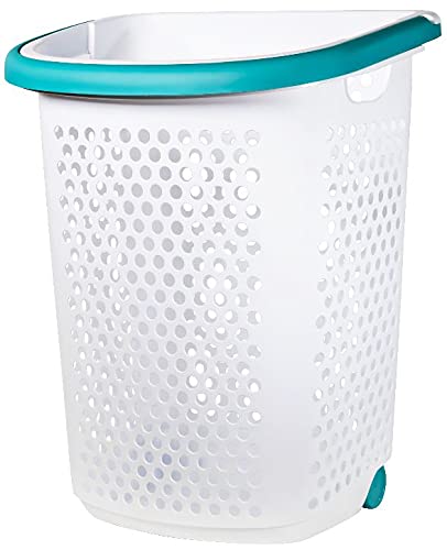 CR-FUSE Bushel Home Logic Rolling Hamper with Pop-Up Handle, White