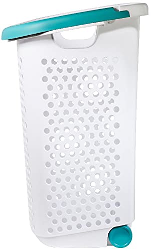 CR-FUSE Bushel Home Logic Rolling Hamper with Pop-Up Handle, White