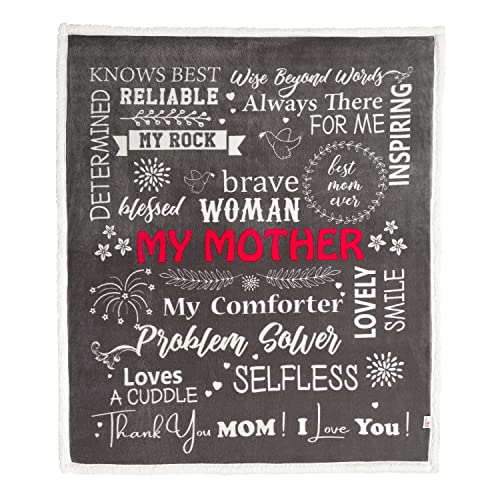 Anekha Mom Blanket – Double Layer Sherpa Fleece – Soft Fluffy Throw, Quality Print – 'Thank You Mom, I Love You' – from Daughter, Son – Gift for Birthday, Mother's Day, Christmas, etc. (Smoky Grey)