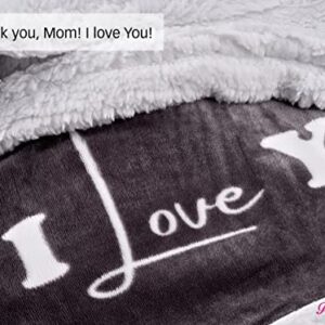 Anekha Mom Blanket – Double Layer Sherpa Fleece – Soft Fluffy Throw, Quality Print – 'Thank You Mom, I Love You' – from Daughter, Son – Gift for Birthday, Mother's Day, Christmas, etc. (Smoky Grey)