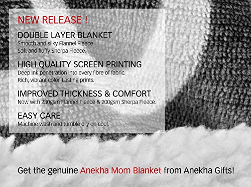 Anekha Mom Blanket – Double Layer Sherpa Fleece – Soft Fluffy Throw, Quality Print – 'Thank You Mom, I Love You' – from Daughter, Son – Gift for Birthday, Mother's Day, Christmas, etc. (Smoky Grey)