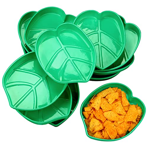 12 Pieces Palm Leaf Plates Hawaii Style Snack Tray Reusable Cookies Candy Dip Palm Leaf Serving Platter Green Plastic Food Tray Luau Party Palm Leaf Plates for Jungle Safari Tropical Birthday Supplies