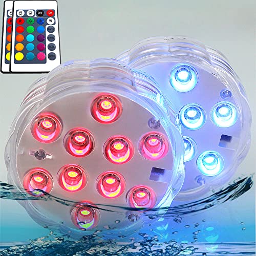 causeyoulove Submersible LED Pool Lights, Battery Operated Color Changing Underwater LED Lights Waterproof with Remote (2 Packs)